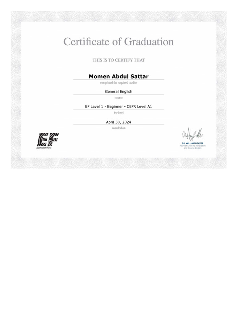 Momen EF Level 1 Certificate | PDF