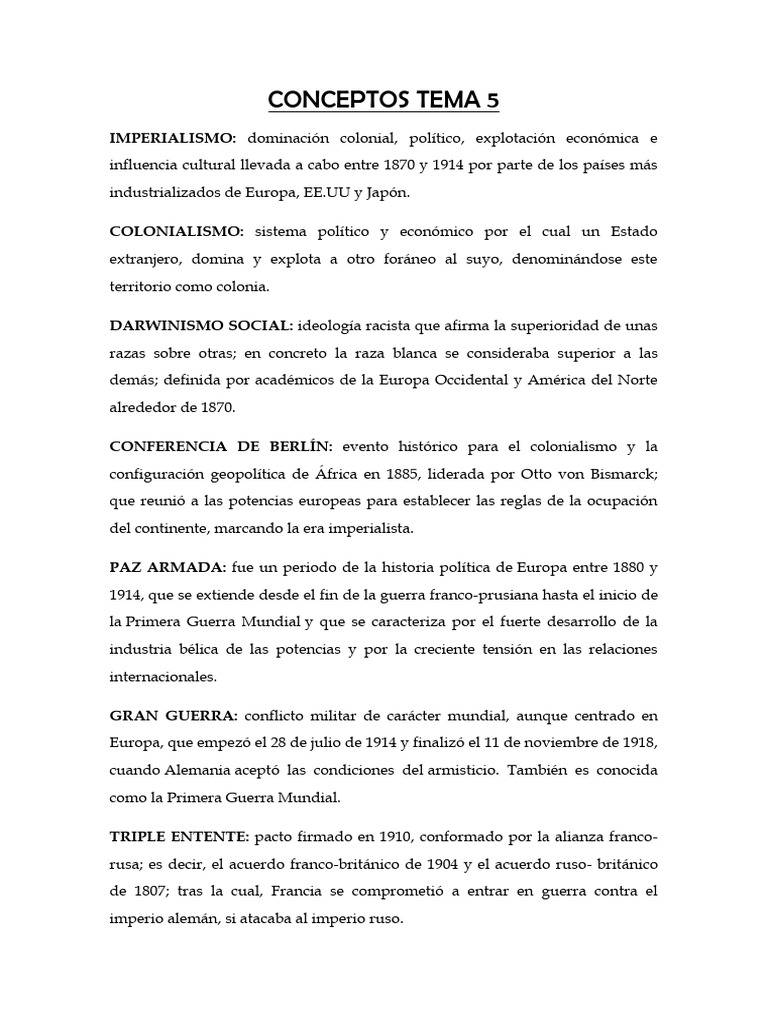 Conceptos Tema 6 | PDF | Primera Guerra Mundial | imperio Alemán