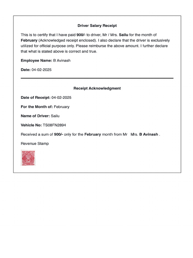 Driver Salary Slip_Feb | PDF