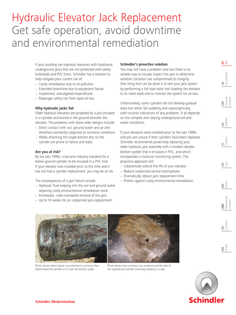 Hydraulic Jack Replacement Brochure | PDF | Elevator | Corrosion