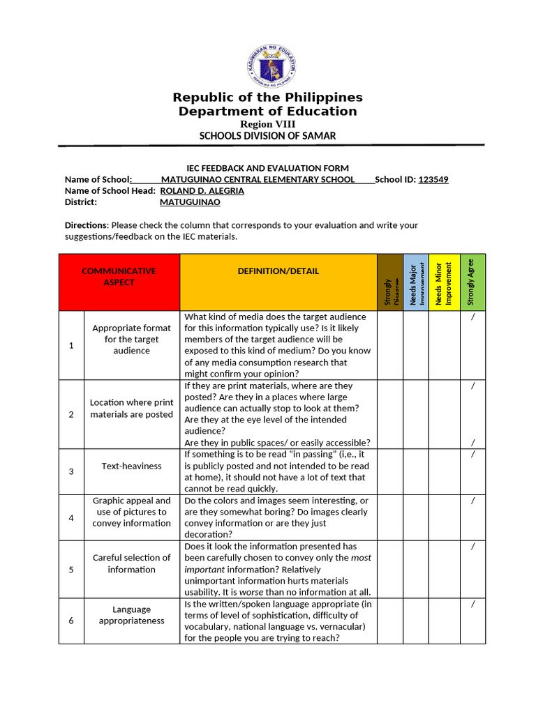 Iec Feedback and Evaluation Form | PDF | Information | Human Communication
