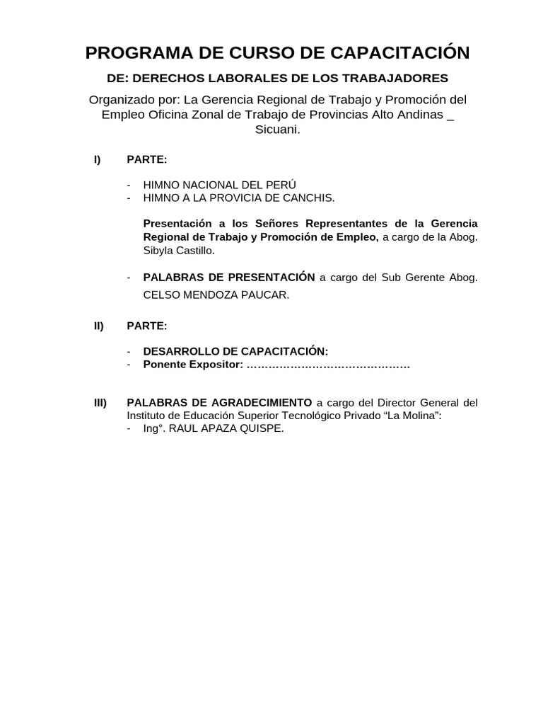 Programa de Curso de Capacitacion | PDF