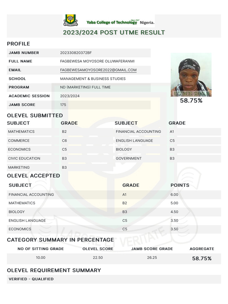 PostUtme Result | PDF