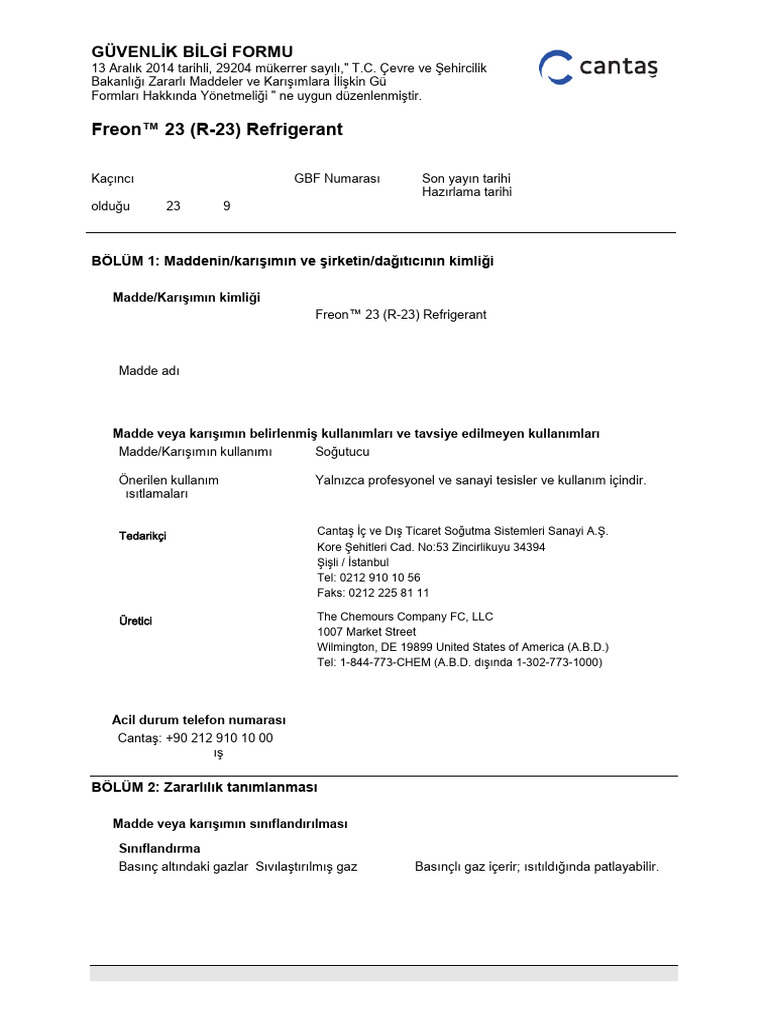Chemours Freon R23 MSDS | PDF