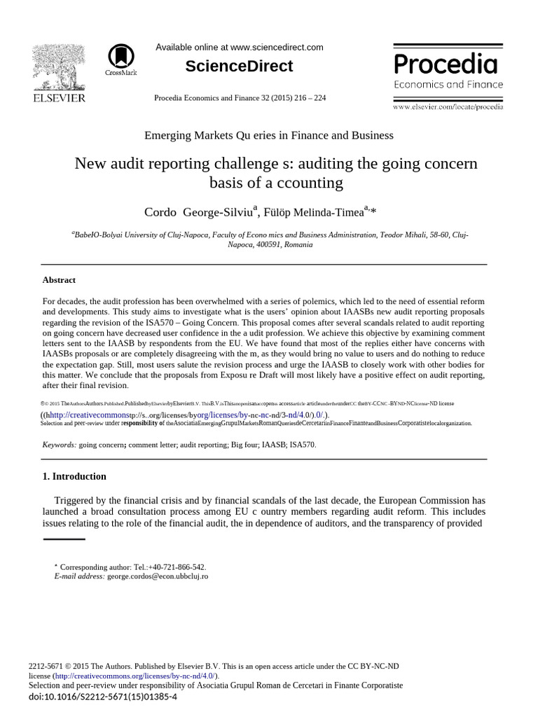 (Q3) New Audit Reporting Challenges Audit The Going Concern Basis of Accounting | PDF | Going ...