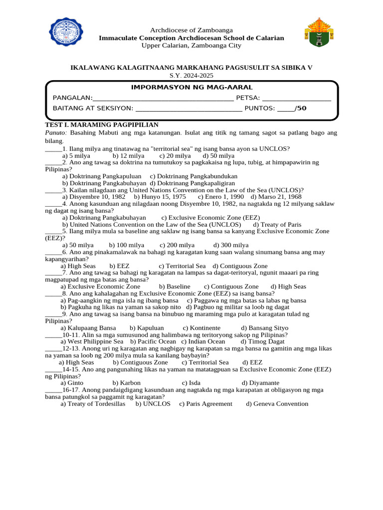 Unang Kalagitnaang Pagsusulit Filipino 5 2 | PDF