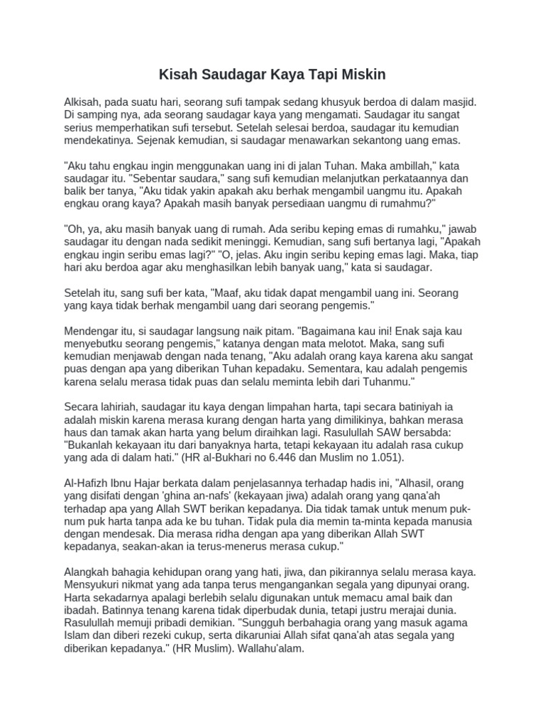 Kisah Saudagar Kaya Tapi Miskin | PDF