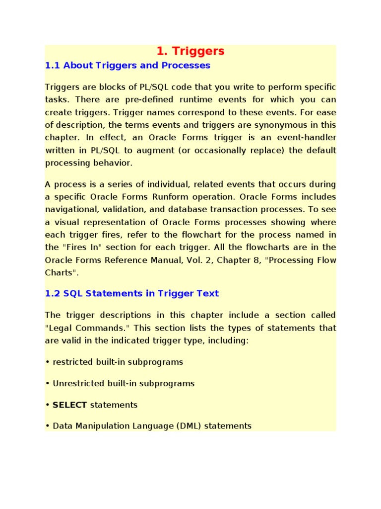 Triggers: 1.1 About Triggers and Processes | PDF | Pl/Sql | Areas Of ...