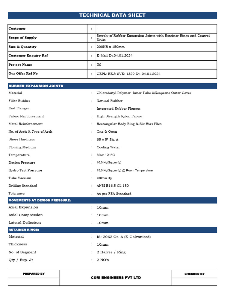 Rubber Expansion Joints Technical Data | PDF | Mechanical Engineering ...