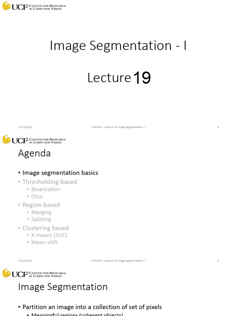 Lecture-19-Segmentation-I | PDF | Image Segmentation | Signal Processing