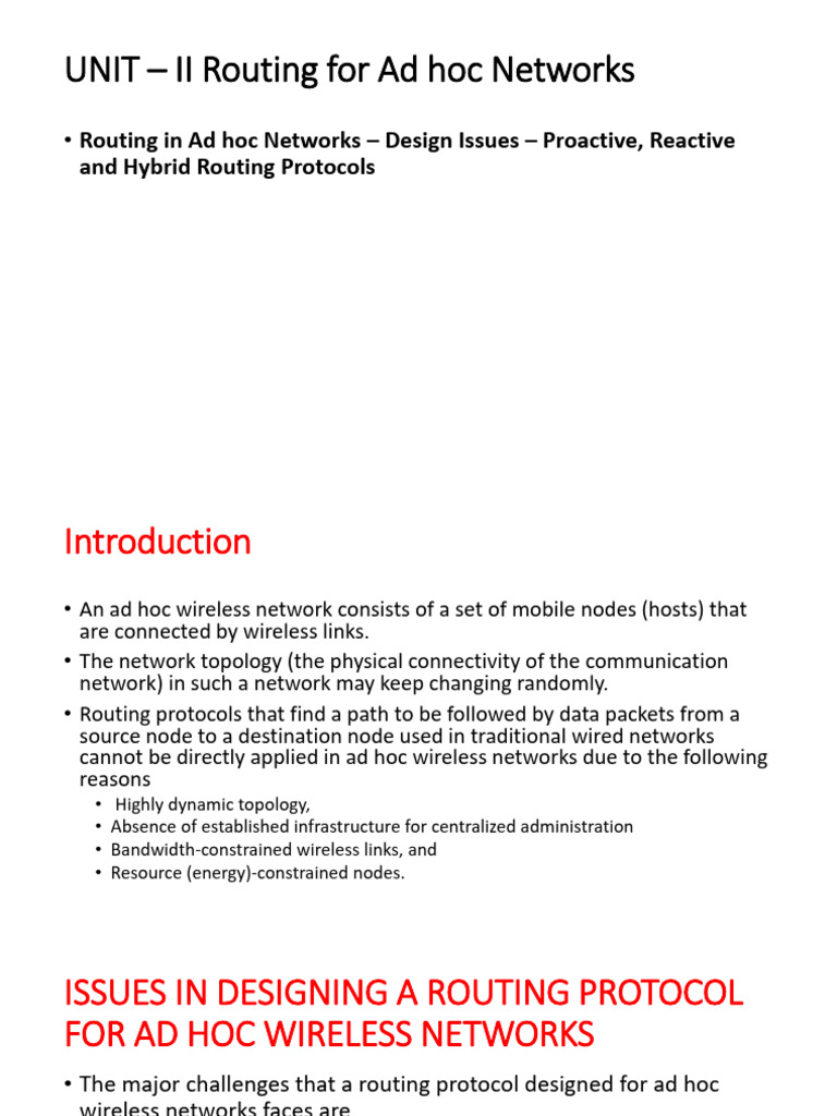 Unit 2 Routing Protocols For Adhoc Networks | PDF | Wireless Ad Hoc Network | Routing