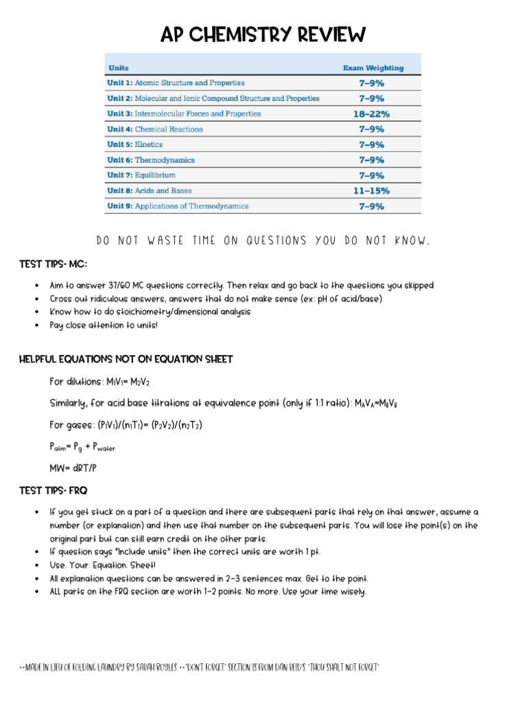 AP Chemistry Unit Summaries | PDF | Reaction Rate | Chemical Bond