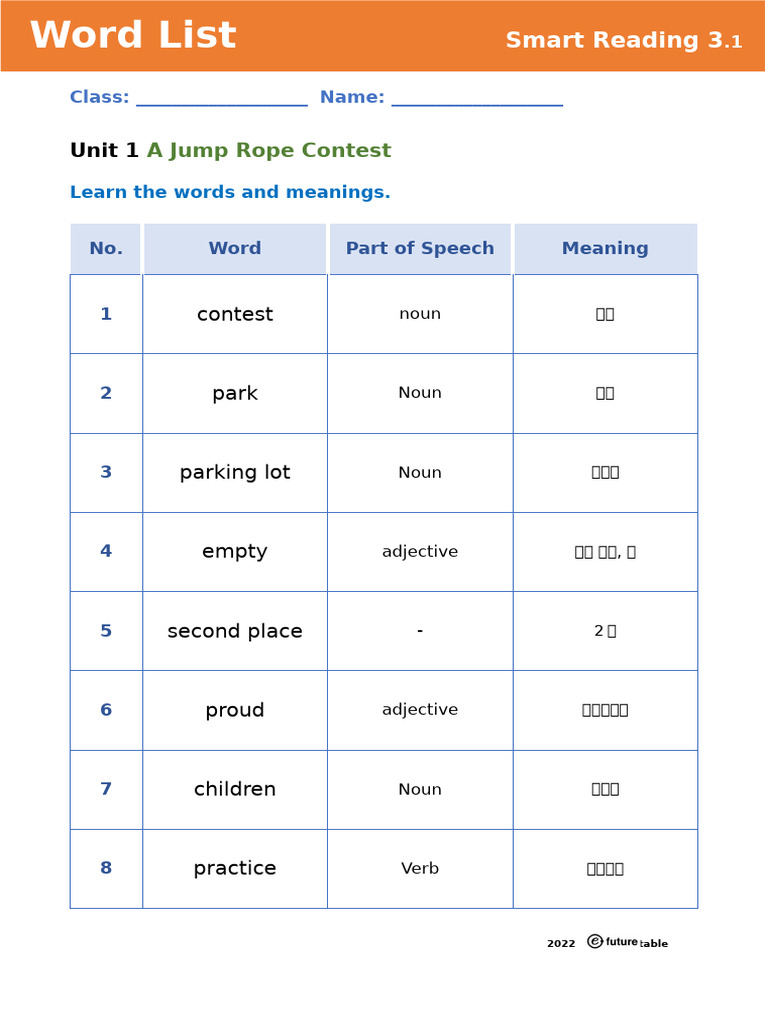 Smart_Reading_3-1_(70_Words)_Word list_5057 | PDF | Part Of Speech | Verb