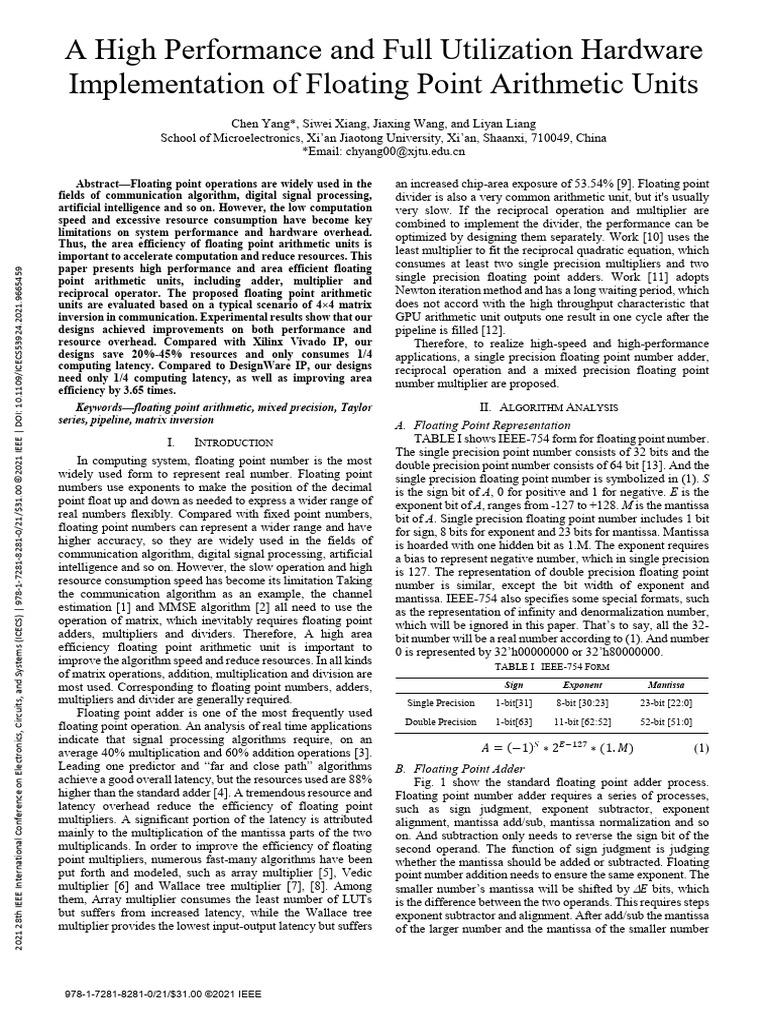 A High Performance and Full Utilization Hardware Implementation of Floating Point Arithmetic ...