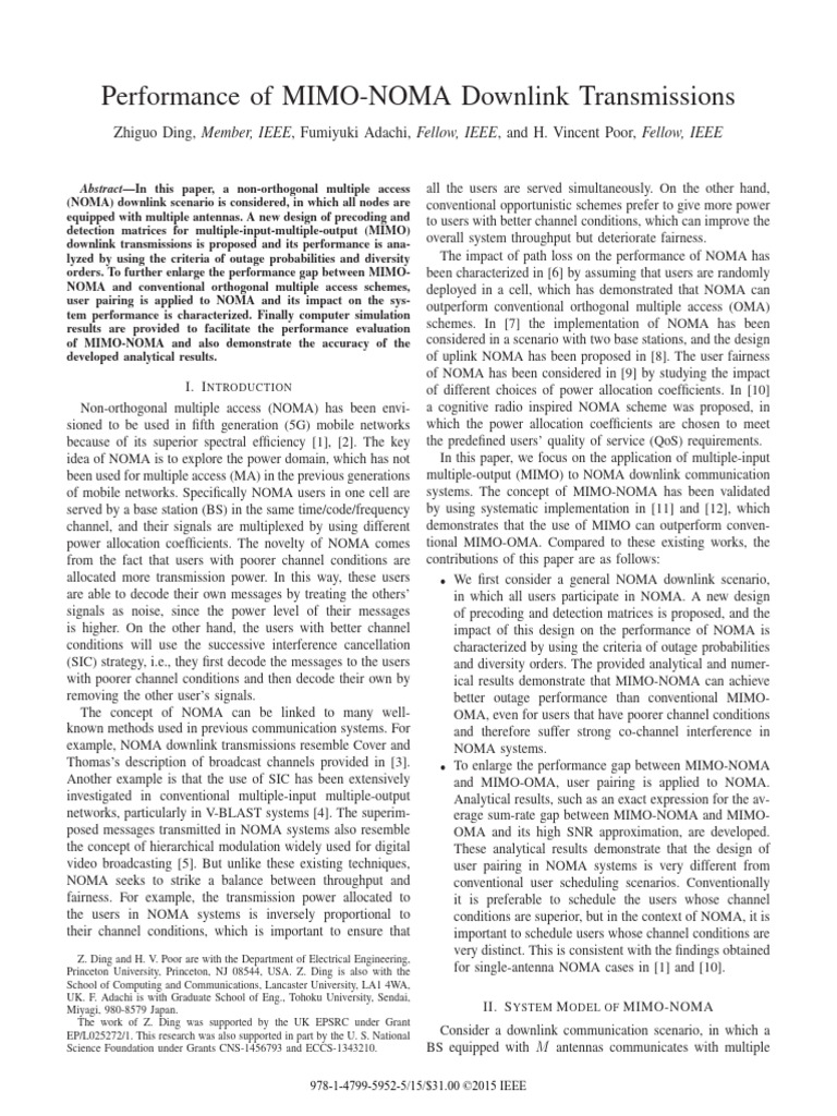 Performance of MIMO-NOMA Downlink Transmissions | PDF | Mimo | Radio Resource Management