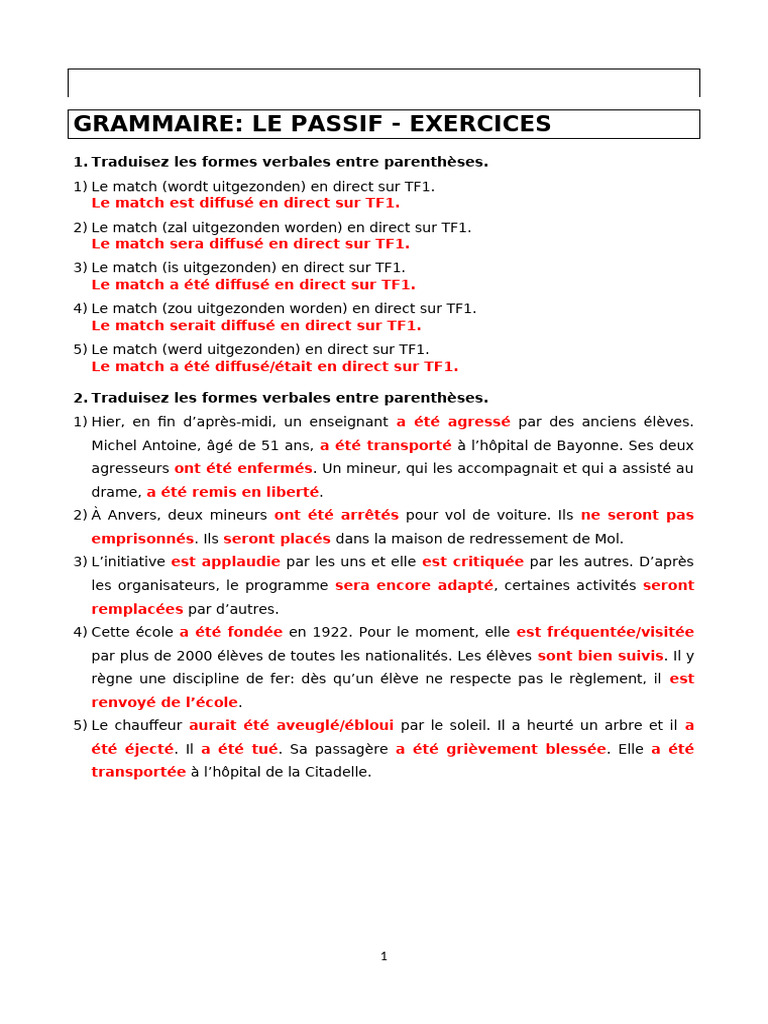 Exercices sur le Passif en Français | PDF