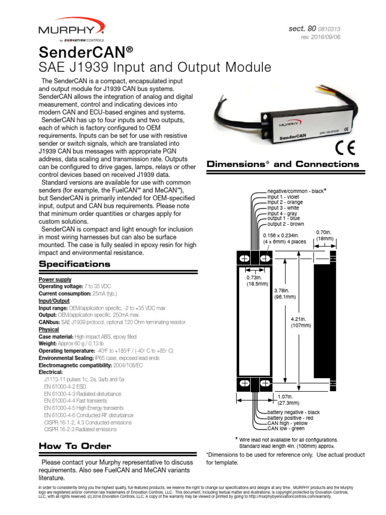 21.murphy senderCAN Bulletin 1 | PDF | Electromagnetic Compatibility | Electrical Components