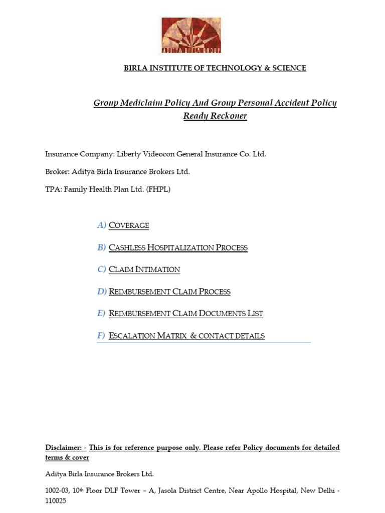 Group Mediclaim & Accident Policy Guide | PDF | Identity Document | Hospital