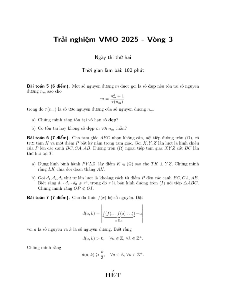 TRAI - NGHIEM - VMO - 2025 Vòng 3 Ngày Thi TH Hai | PDF