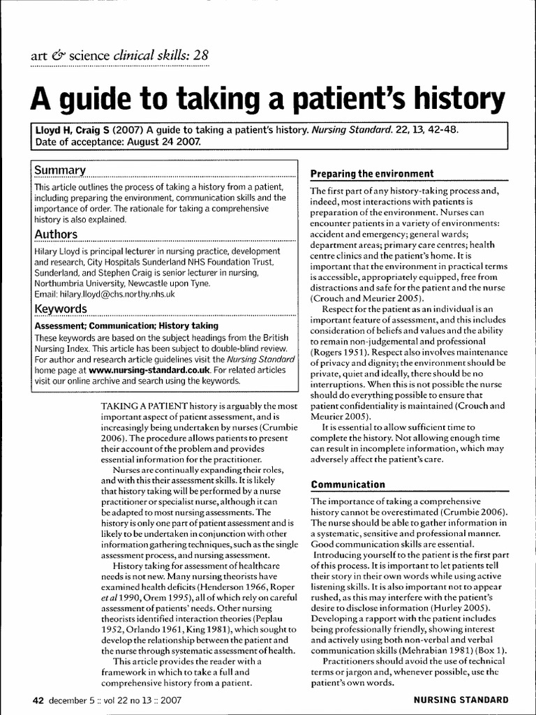 Article - A Guide to Taking a Patient's History | PDF | Nonverbal ...