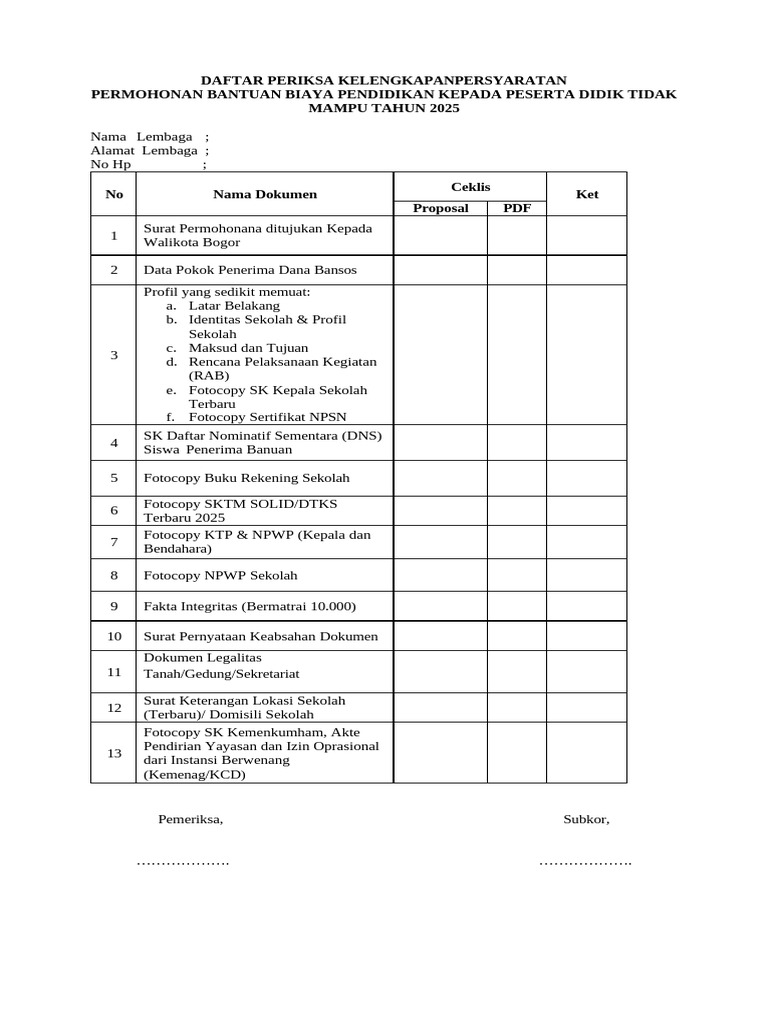 DAFTAR PERIKSA KELENGKAPAN PERSYARATAN 2025.docx | PDF