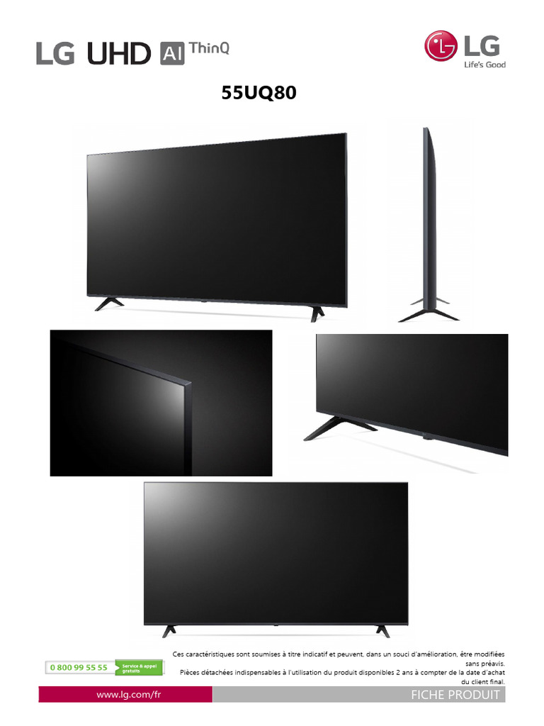 Téléviseur LG 55UQ80 : Caractéristiques et AI | PDF | HDMI ...