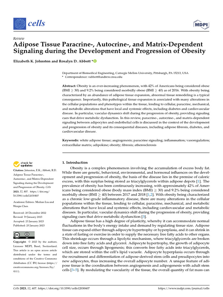 Adipose Tissue Paracrine-, Autocrine-, and Matrix-Dependent | PDF ...