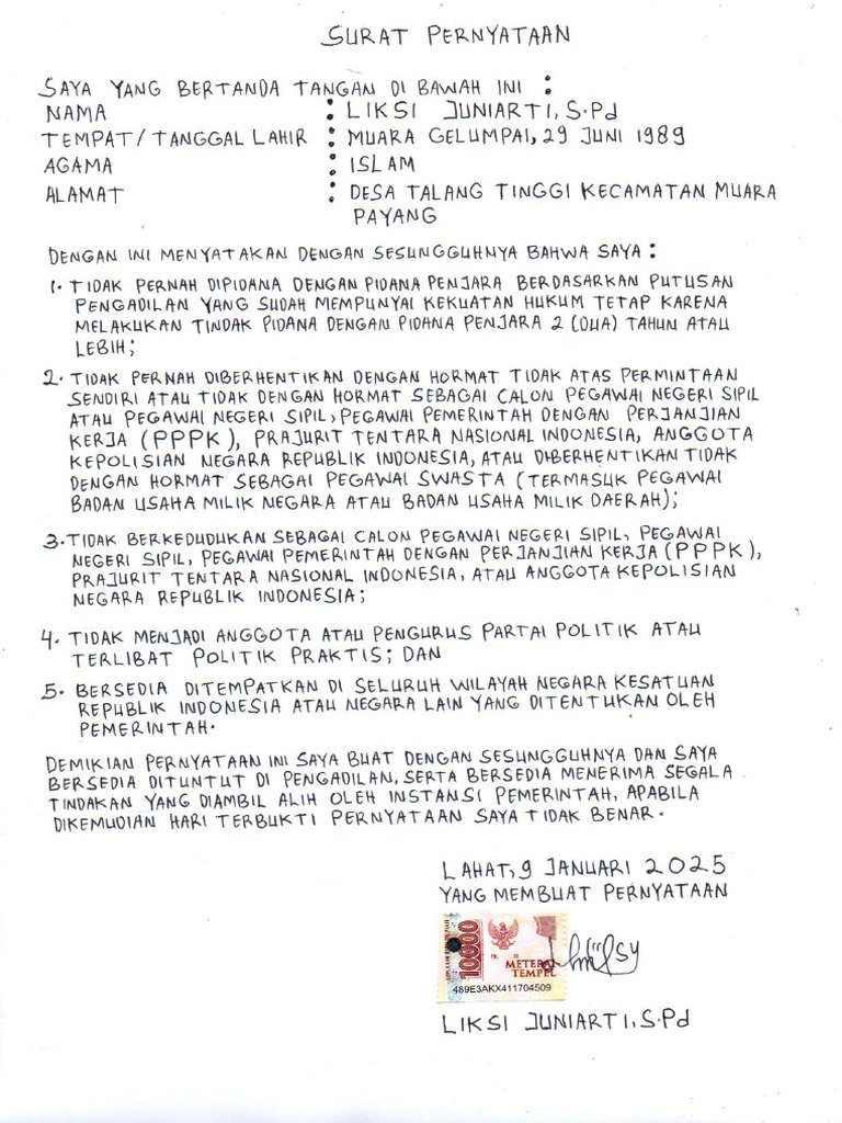 PERNYATAAN LIKSI | PDF