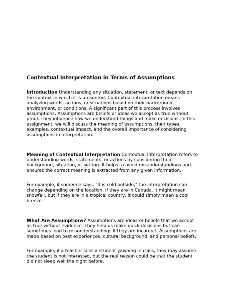Contextual Interpretation in Terms of Assumptions | PDF | Semantics ...