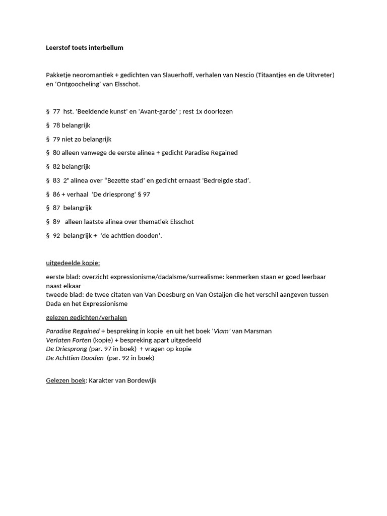 Leerstof Toets Interbellum | PDF