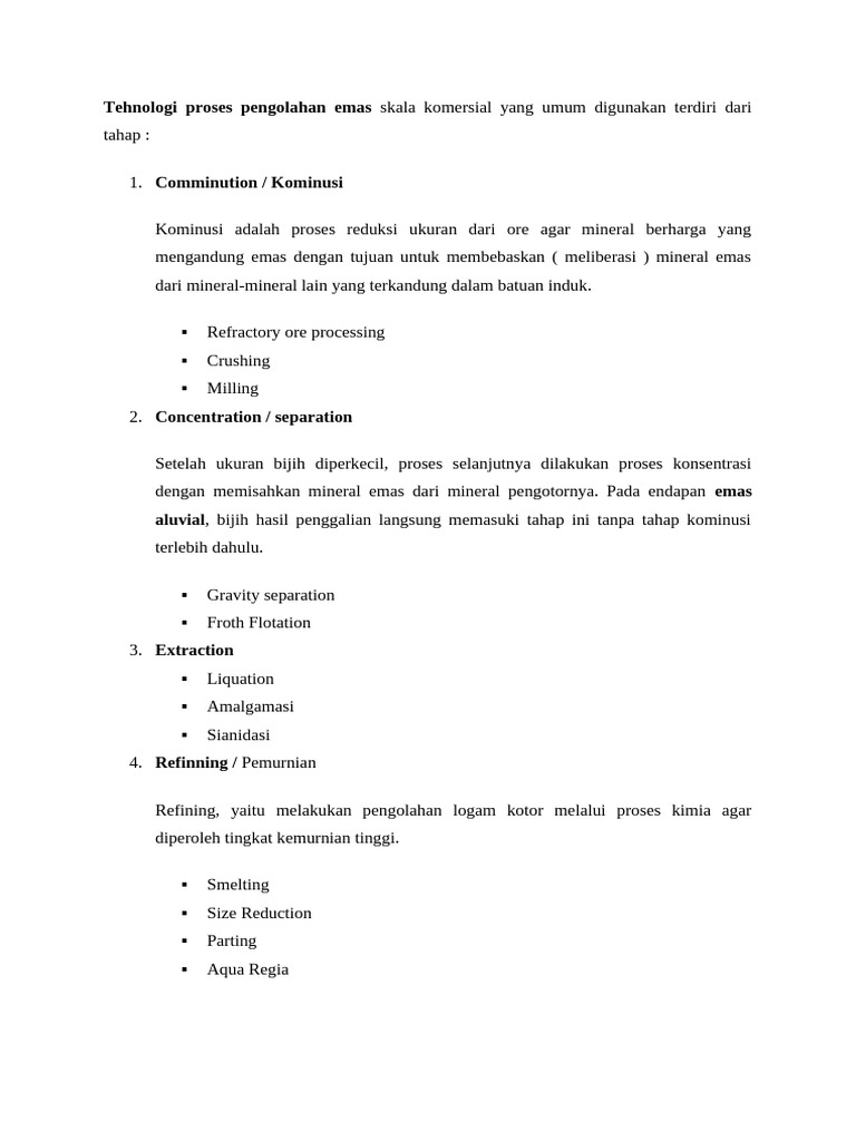 Proses Pengolahan Emas | PDF