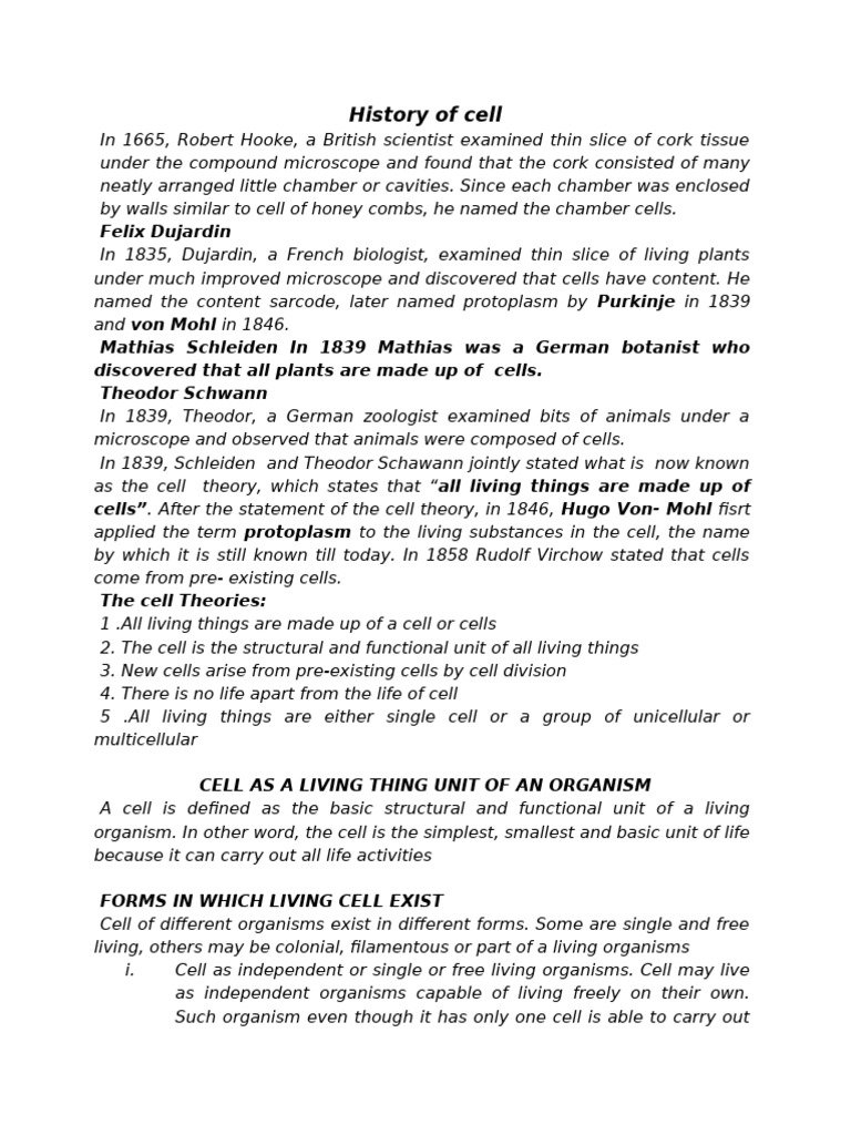 History and Functions of Cells | PDF | Osmosis | Nutrition