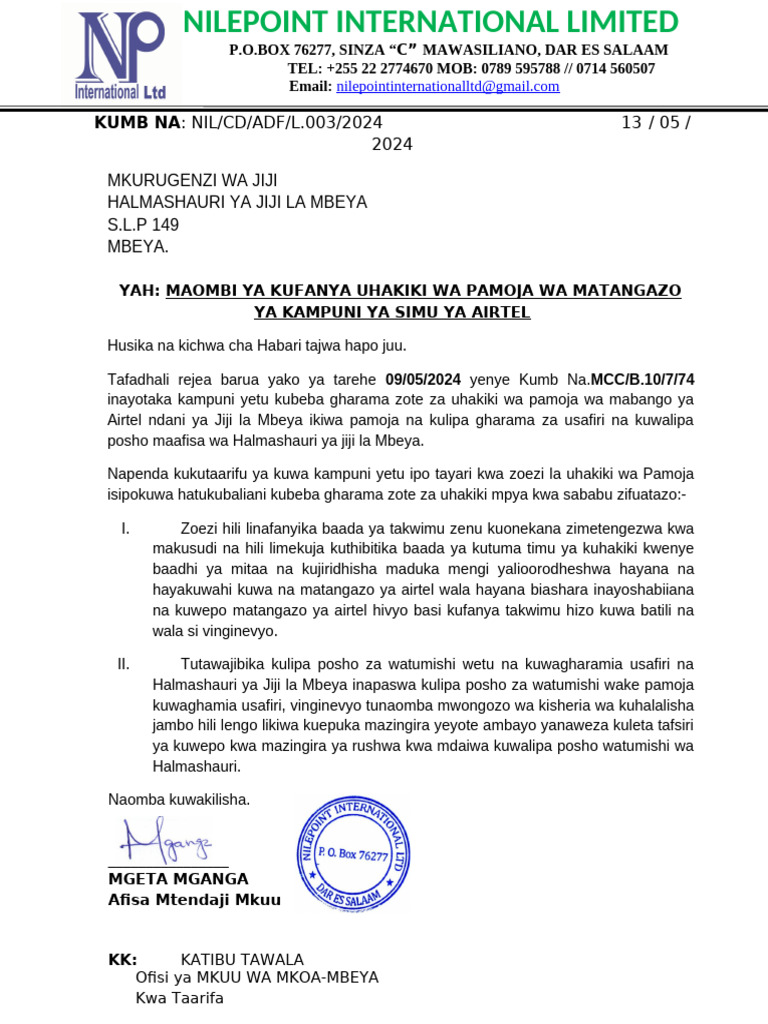 BARUA -Joint Verification MBEYA CITY 2 | PDF