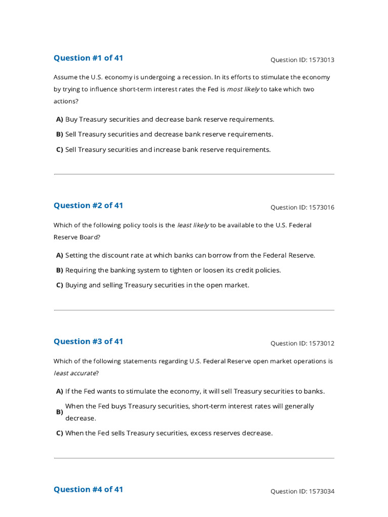 Federal Reserve Monetary Policy Quiz | PDF | Monetary Policy | Interest ...