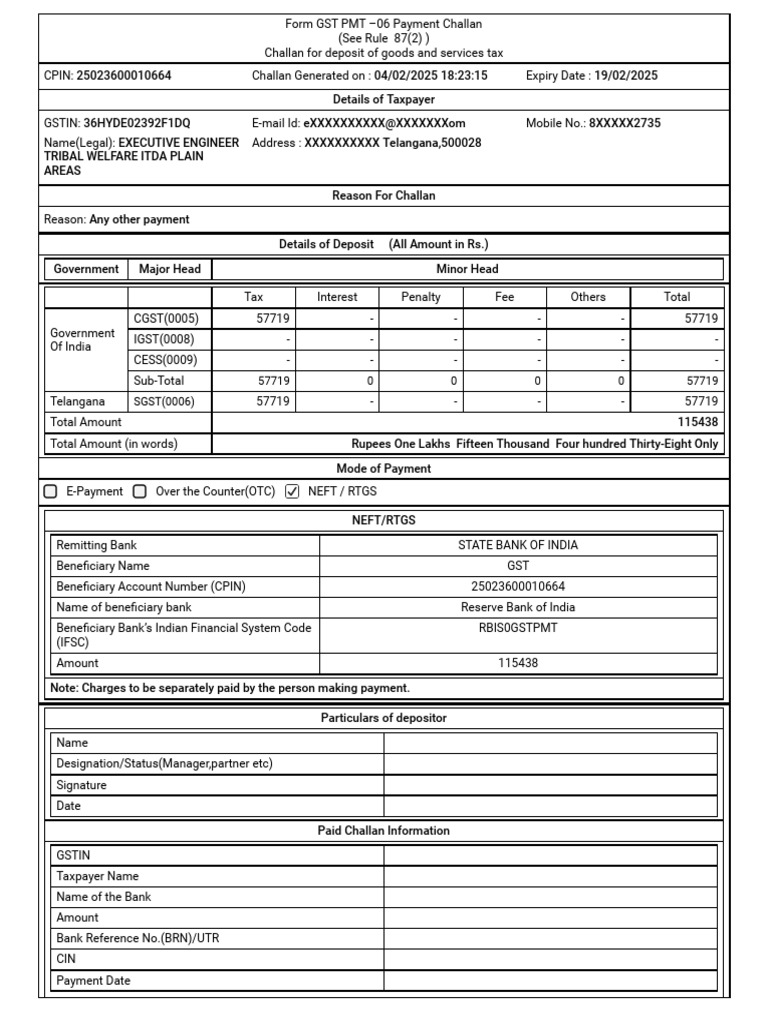 GST PMT-06 Payment Challan Details | PDF | Cheque | Economy Of India