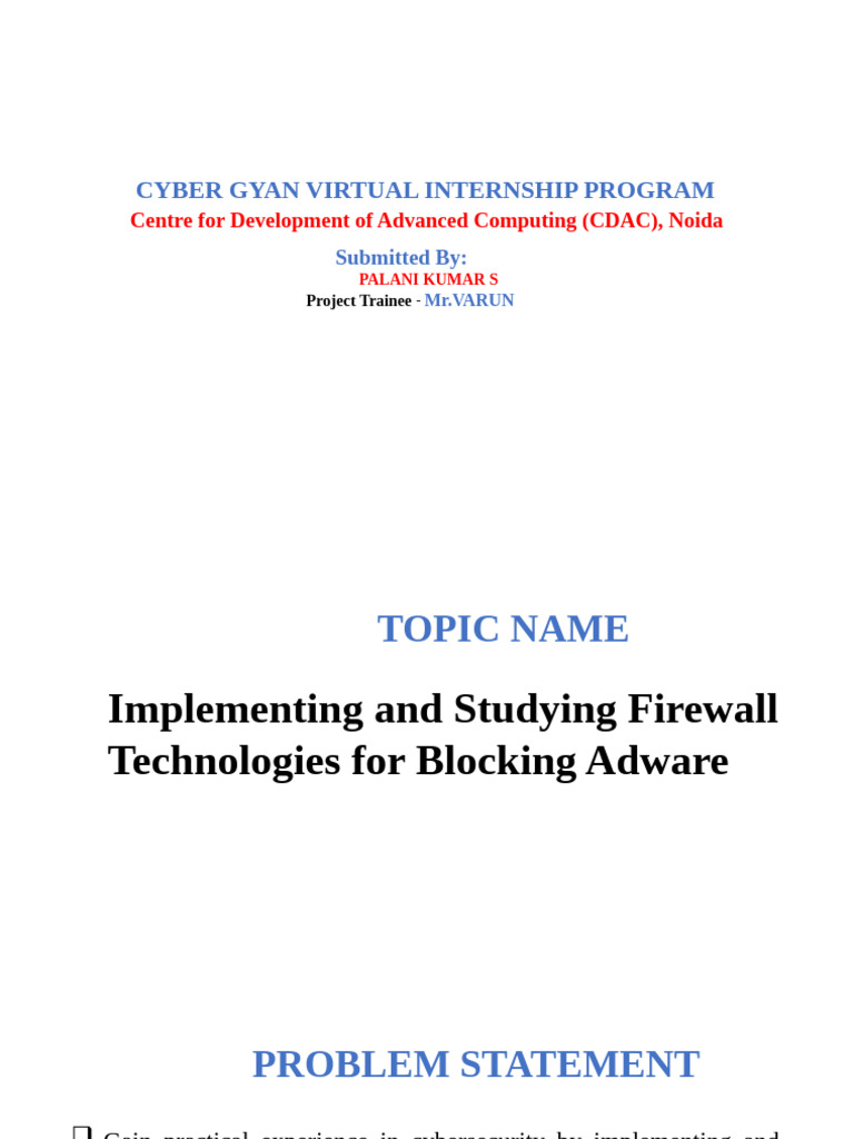 Cyber Gyan Virtual Internship Program - PPT | PDF | Malware | Security