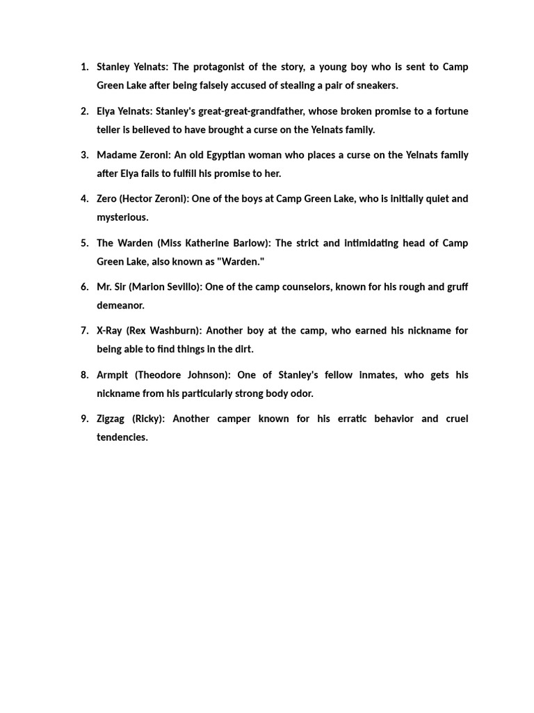 Holes - Character Traits | PDF