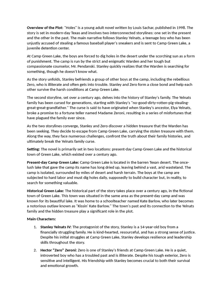 Holes - Plot, Setting, Characters | PDF