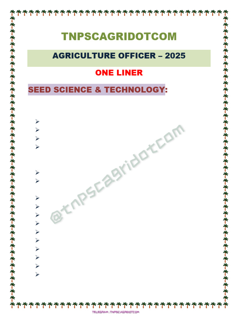 Seed Sci - Tech One Liner | PDF | Seed | Germination