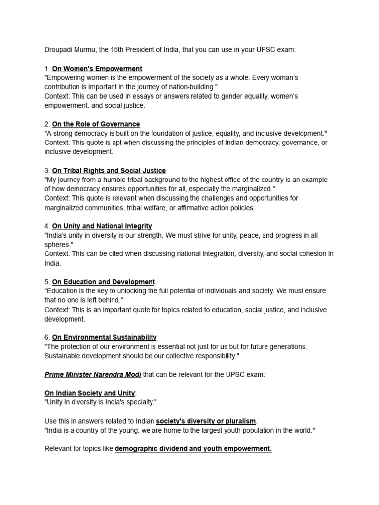 Key Quotes for UPSC Exam Preparation | PDF | United Nations ...
