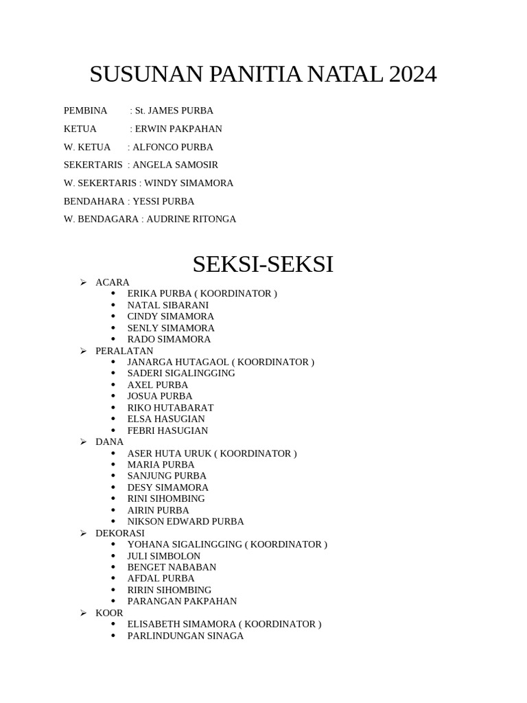 Susunan Panitia Natal 2024 | PDF