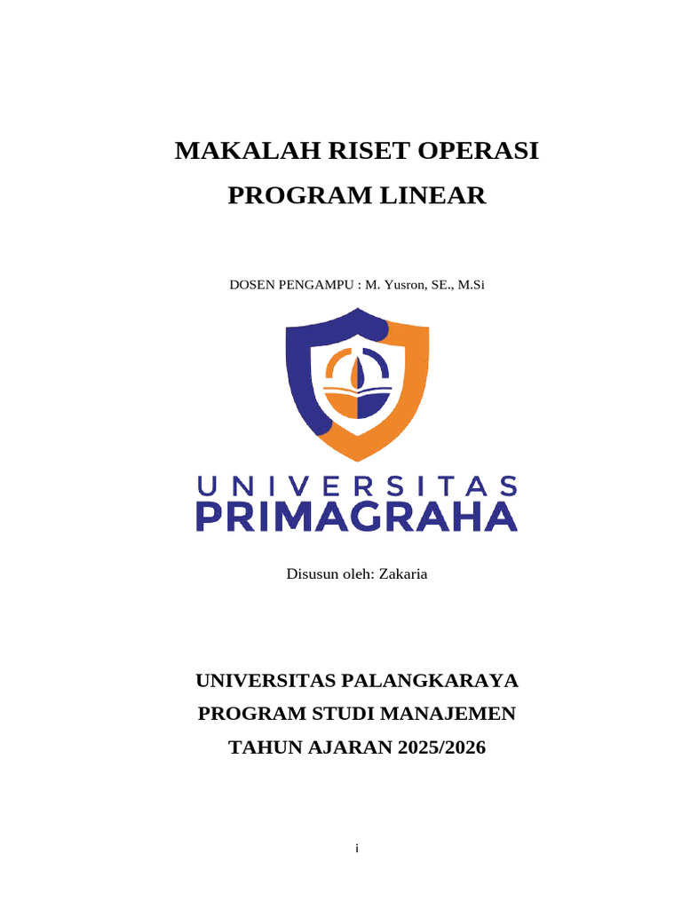 Zakaria Makalah Riset Operasi Program Linear | PDF