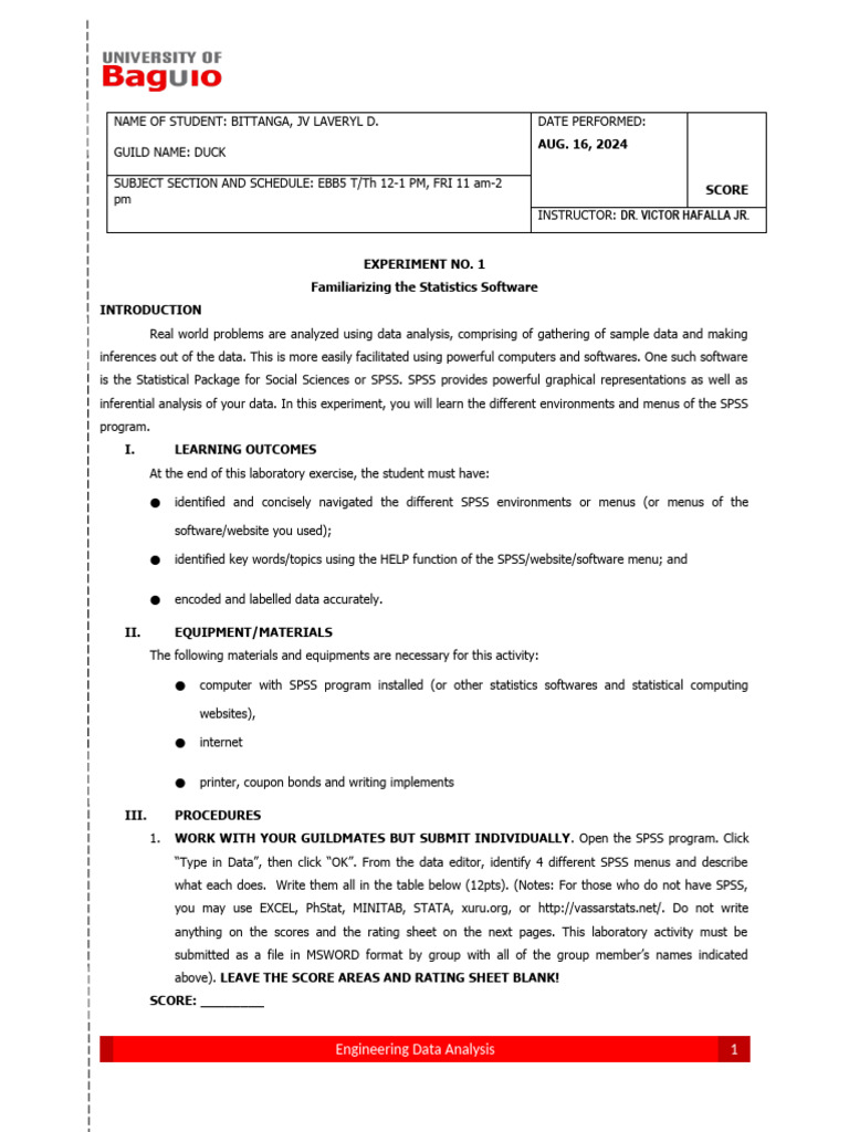Laboratory Experiment 1 v2 Engdat1 Ebb5 Bittanga JV Laveryl D | PDF ...