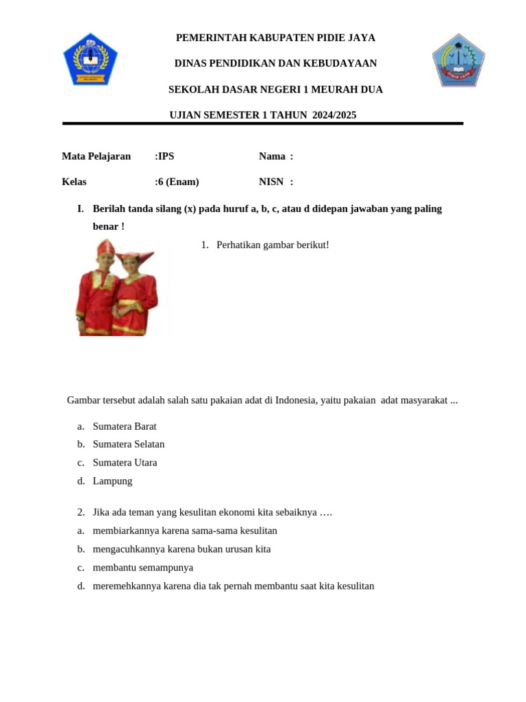 SOAL IPS KLS 6 SM1 2024 | PDF