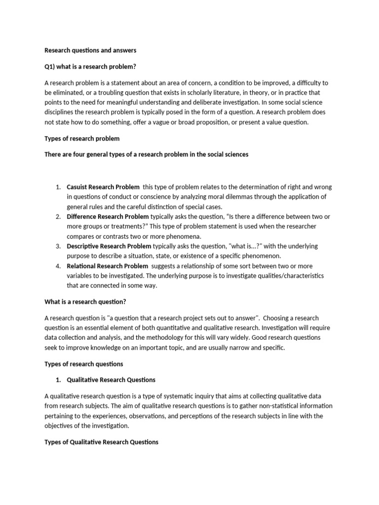Research Questions and Answers For Year 1 | PDF | Quantitative Research ...