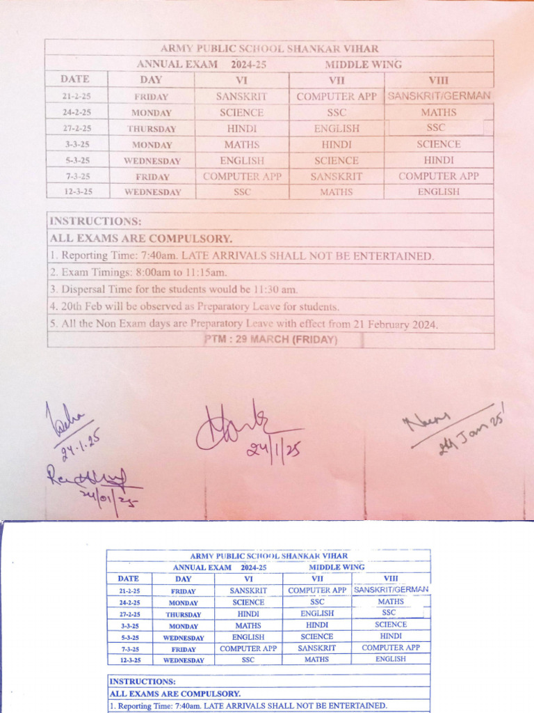 APS Shankar Vihar Exam Schedule 2025 | PDF