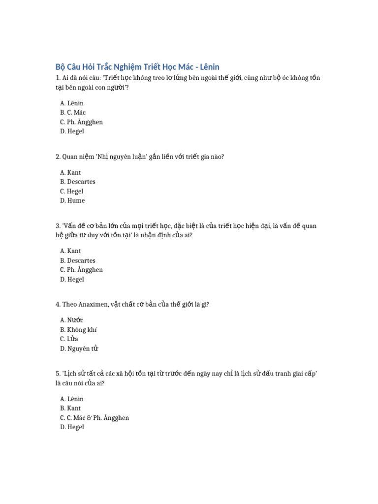 Bo Cau Hoi Triet Hoc Mac Lenin | PDF