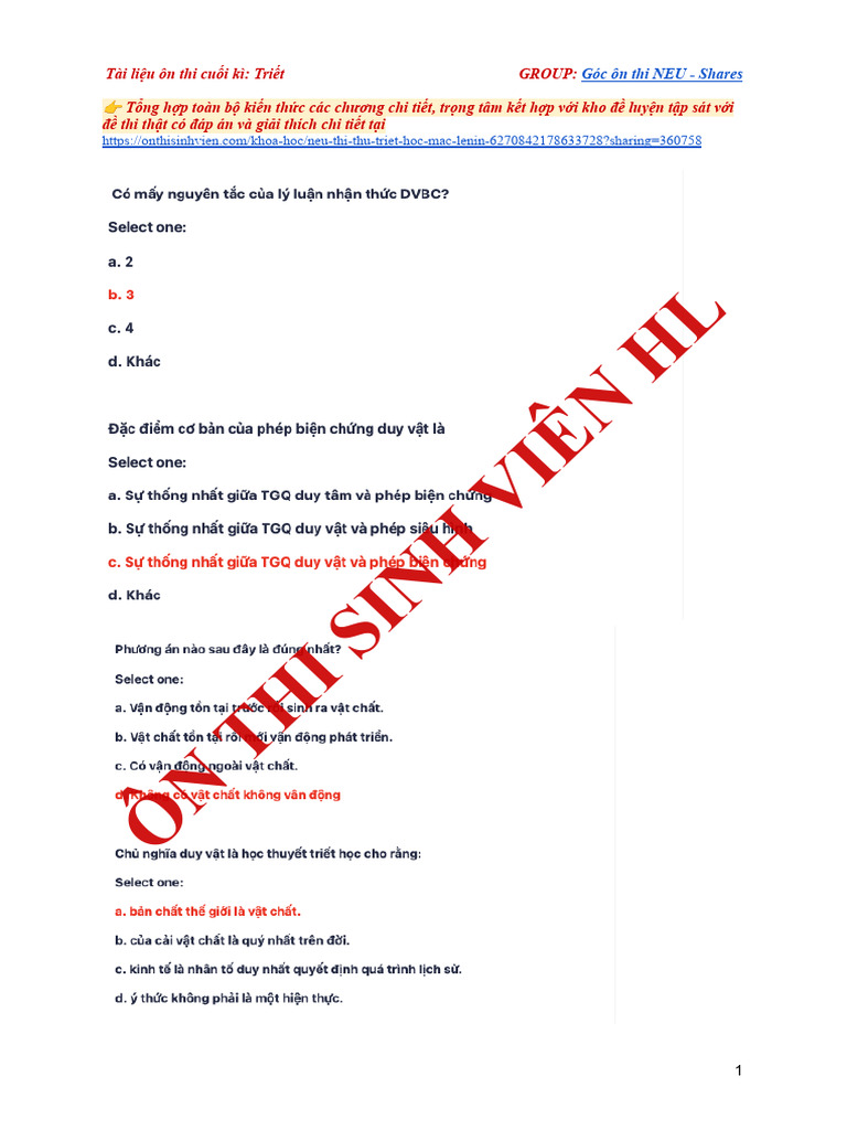 Đề-trắc-nghiệm-cuối-kì-Triết-_-OTSV | PDF