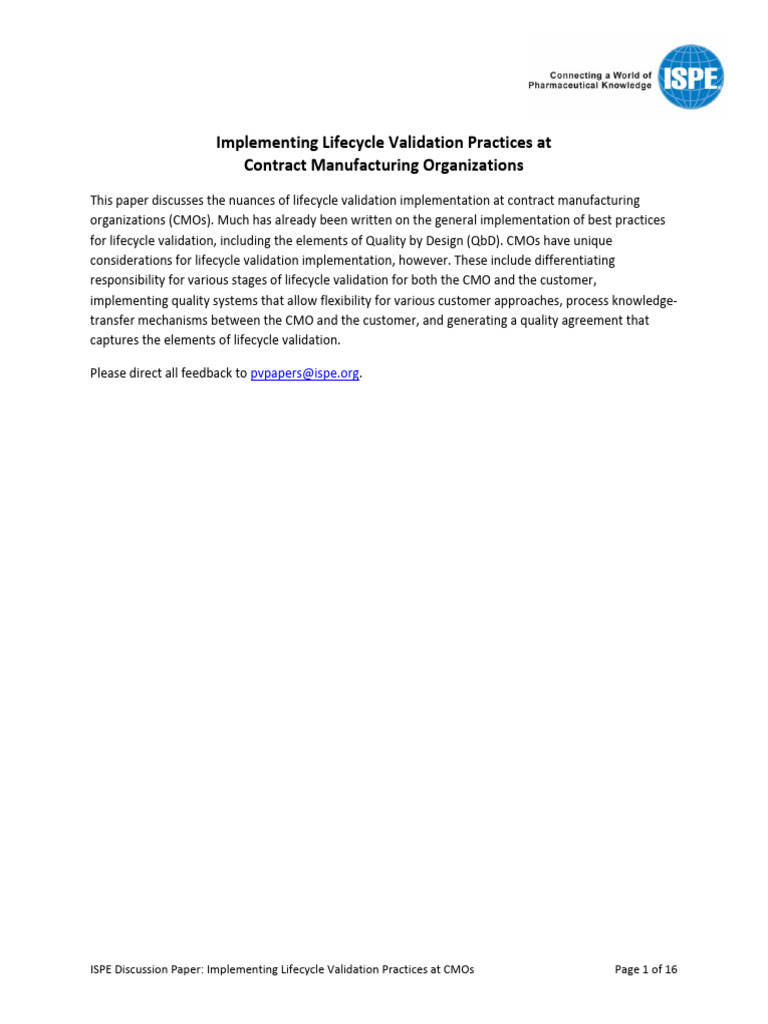 Implementing Lifecycle Validation Practices Contract Manufacturing ...