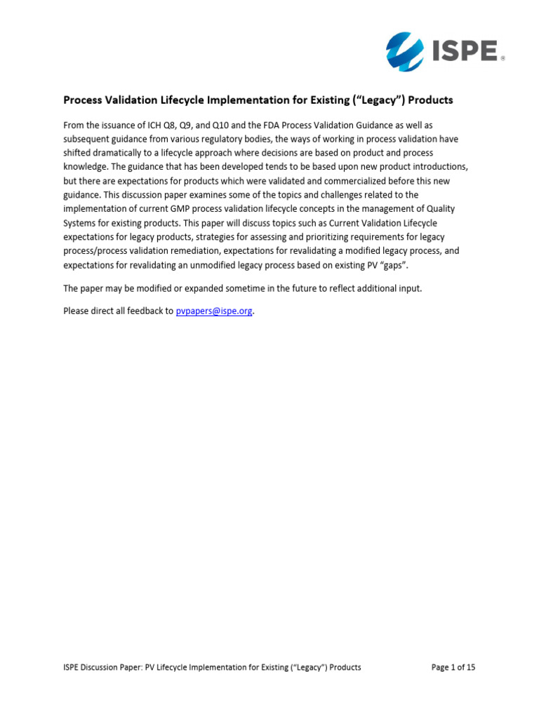 Process Validation Lifecycle Existing Products | PDF | Verification And Validation | Risk